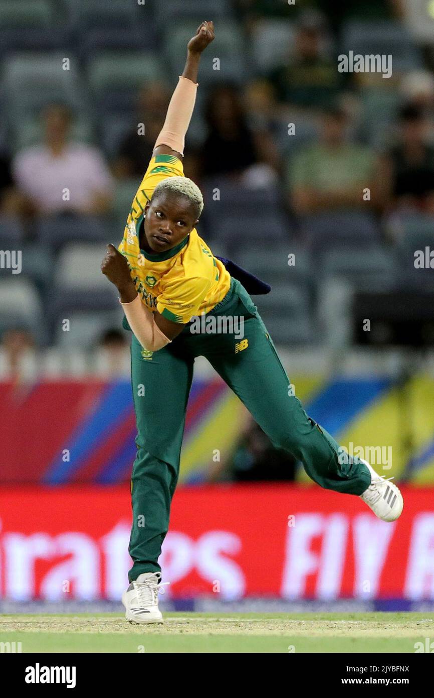 Nonkululeko Mlaba of South Africa bowls during the Women's T20 World ...