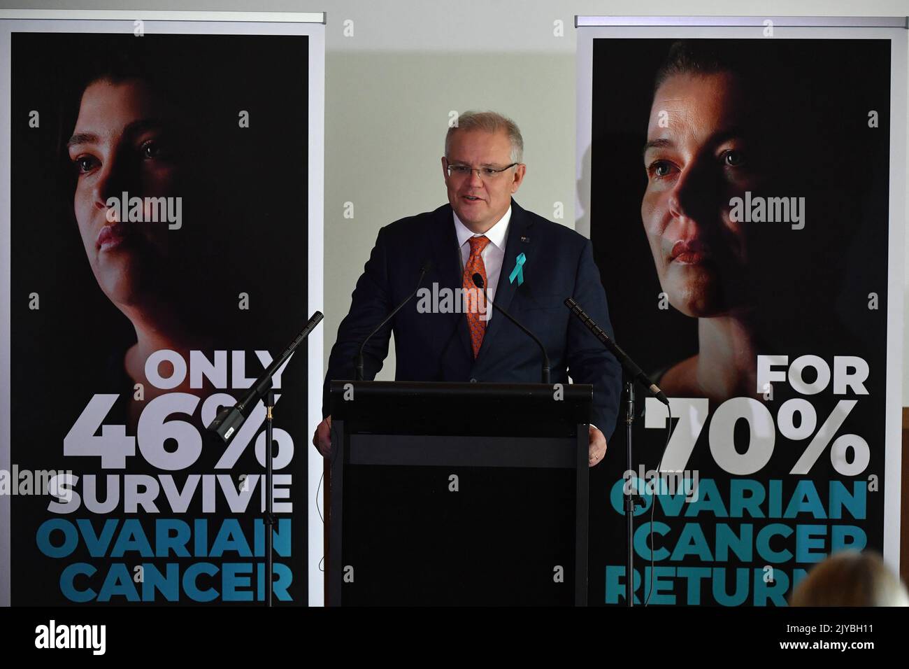Prime Minister Scott Morrison attends an Ovarian Cancer Australia Teal ...