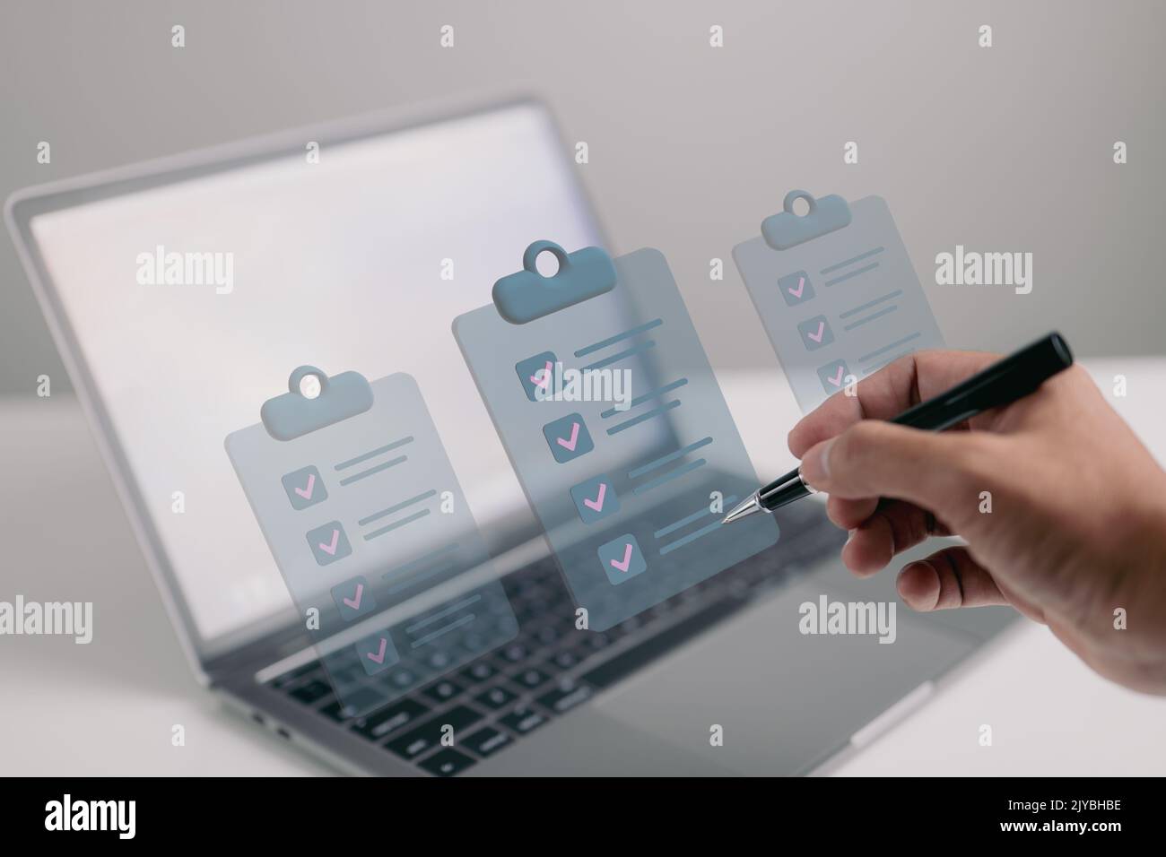 Businessman mark checklist with pen. Completion business task. Goal ...