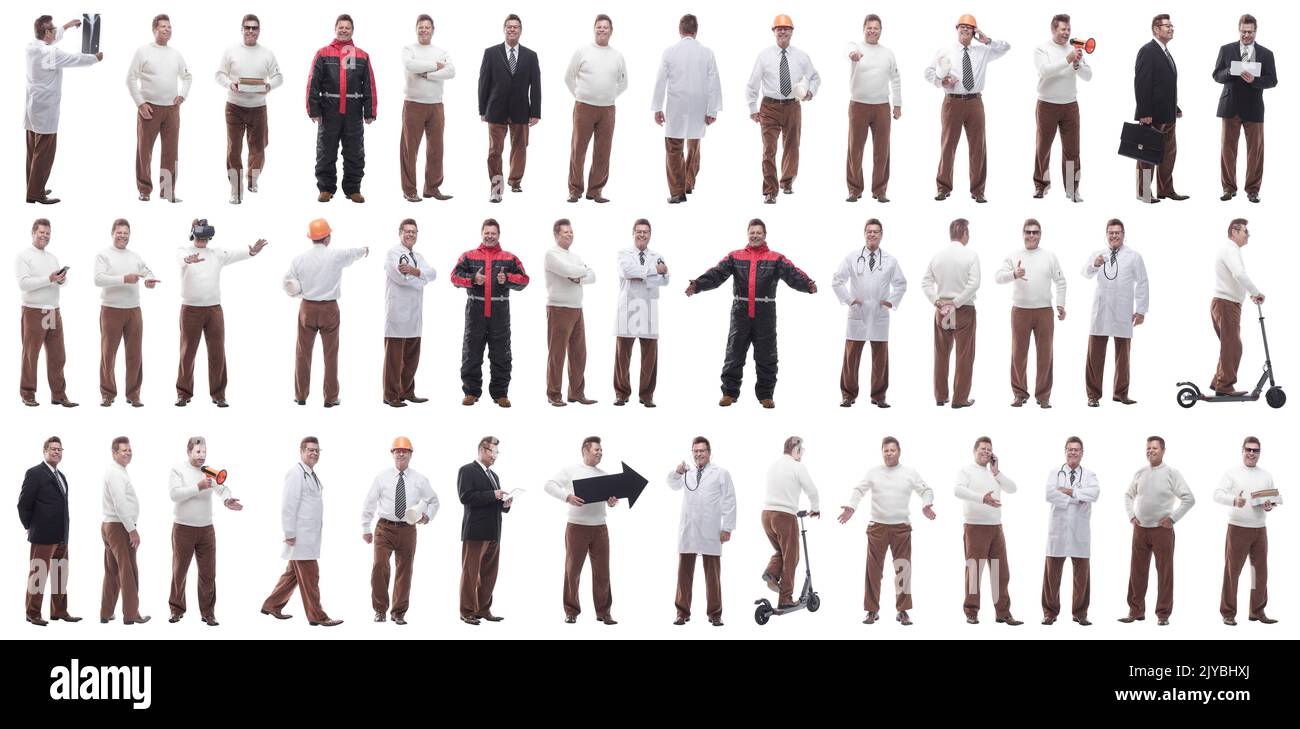 collage of a man in full growth displaying many professions and ...