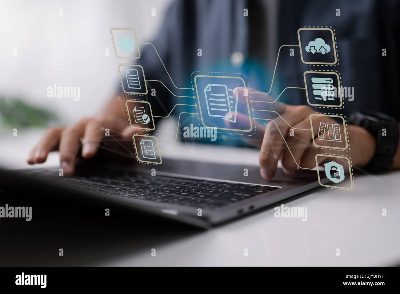 Businessperson Use A Computer To Document Management Online Documentation Database And Digital