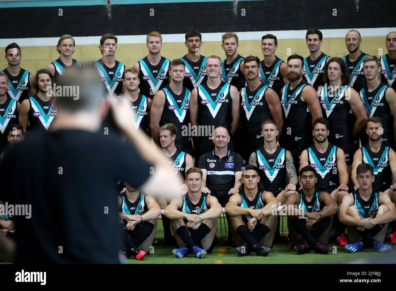 AFL Port Adelaide players pose for a team photo at the Port Adelaide ...