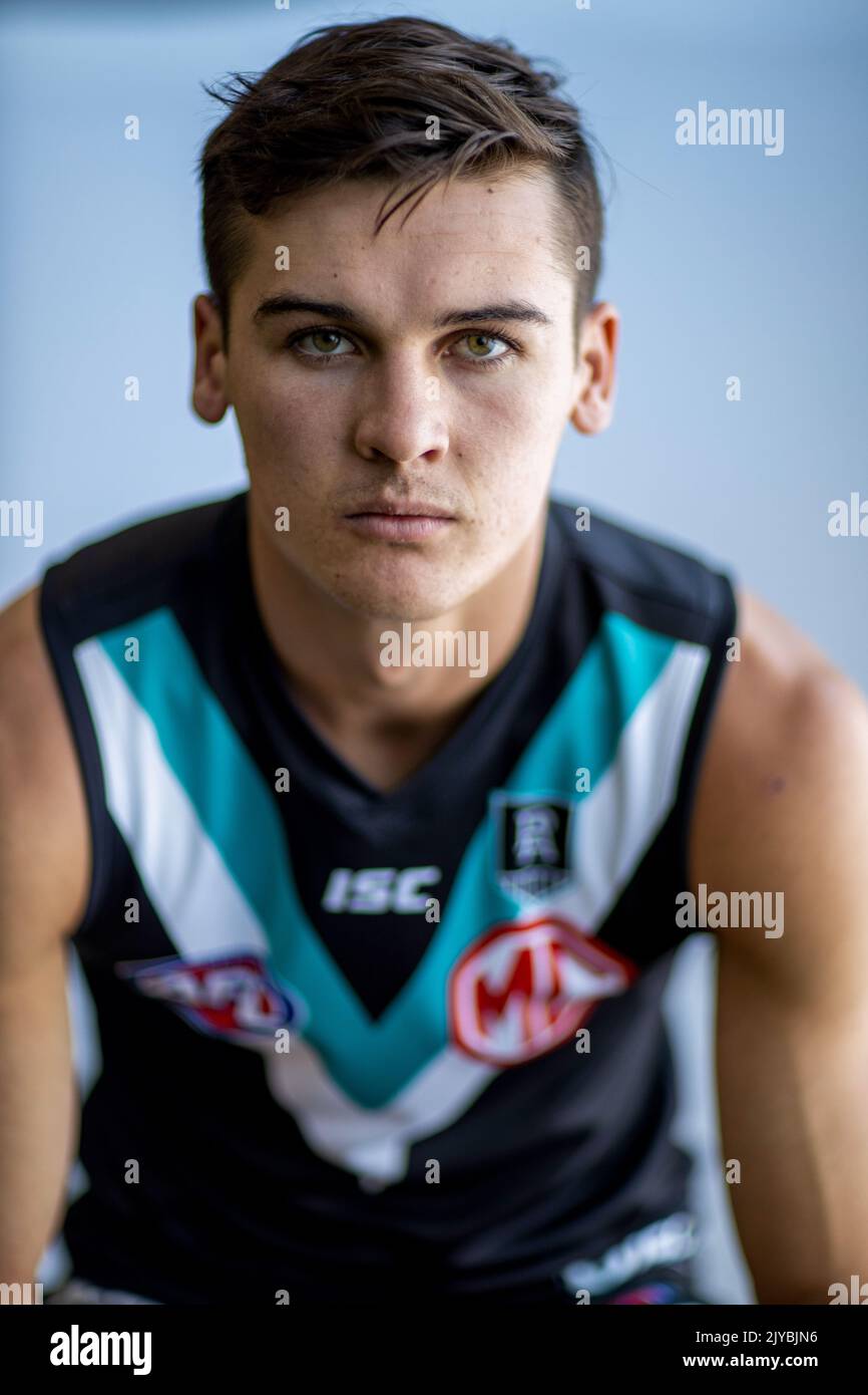AFL Port Adelaide player Connor Rozee poses for a portrait at the Port ...