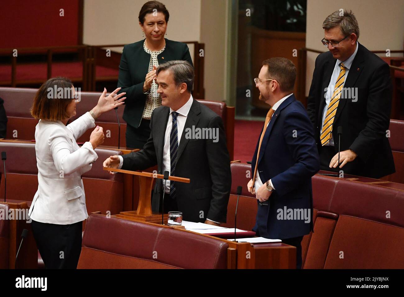 Minister for Families Anne Ruston congratulates Liberal Senator Andrew ...