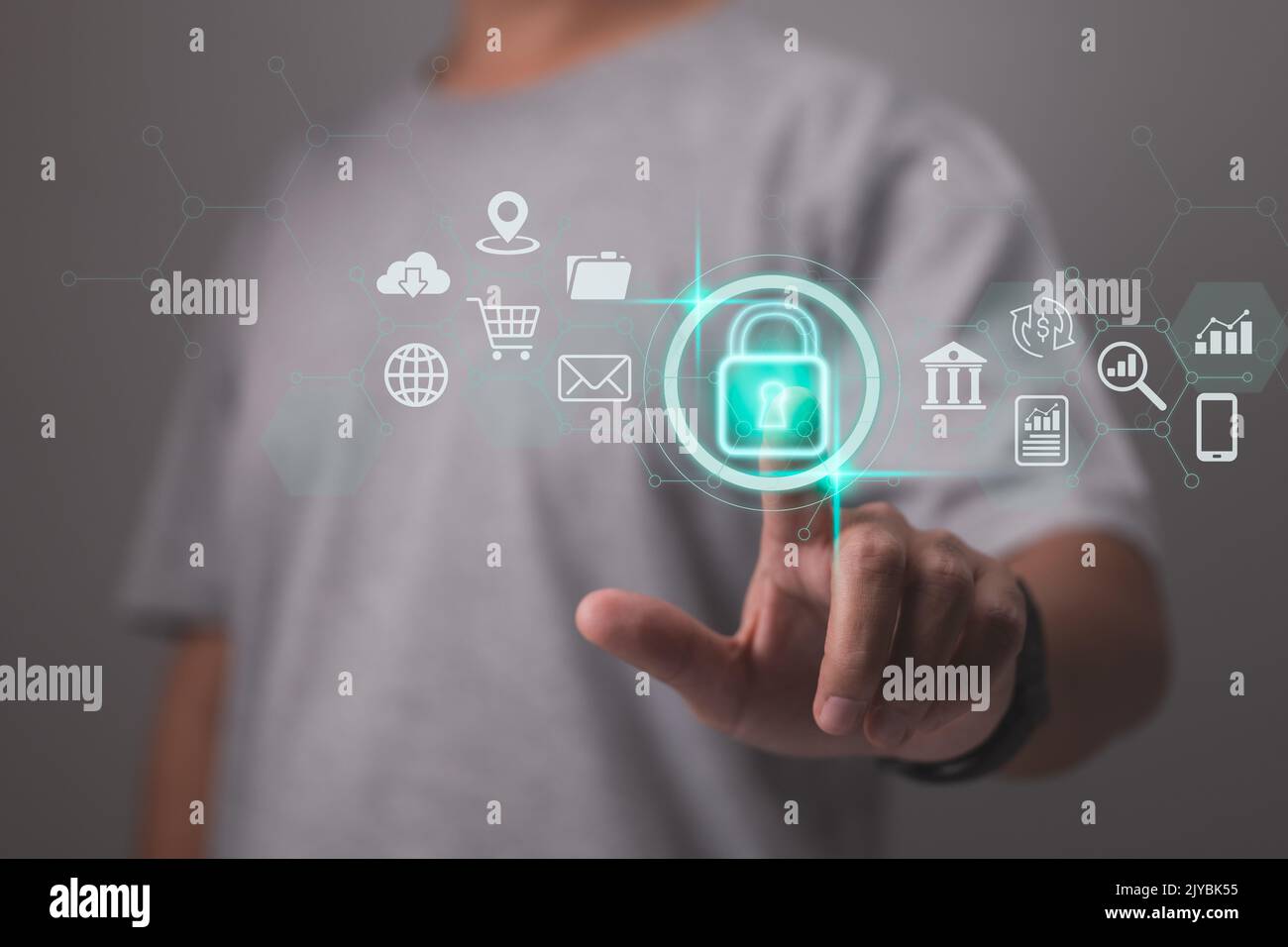 Cybersecurity and privacy concepts to protect data. Lock icon and ...