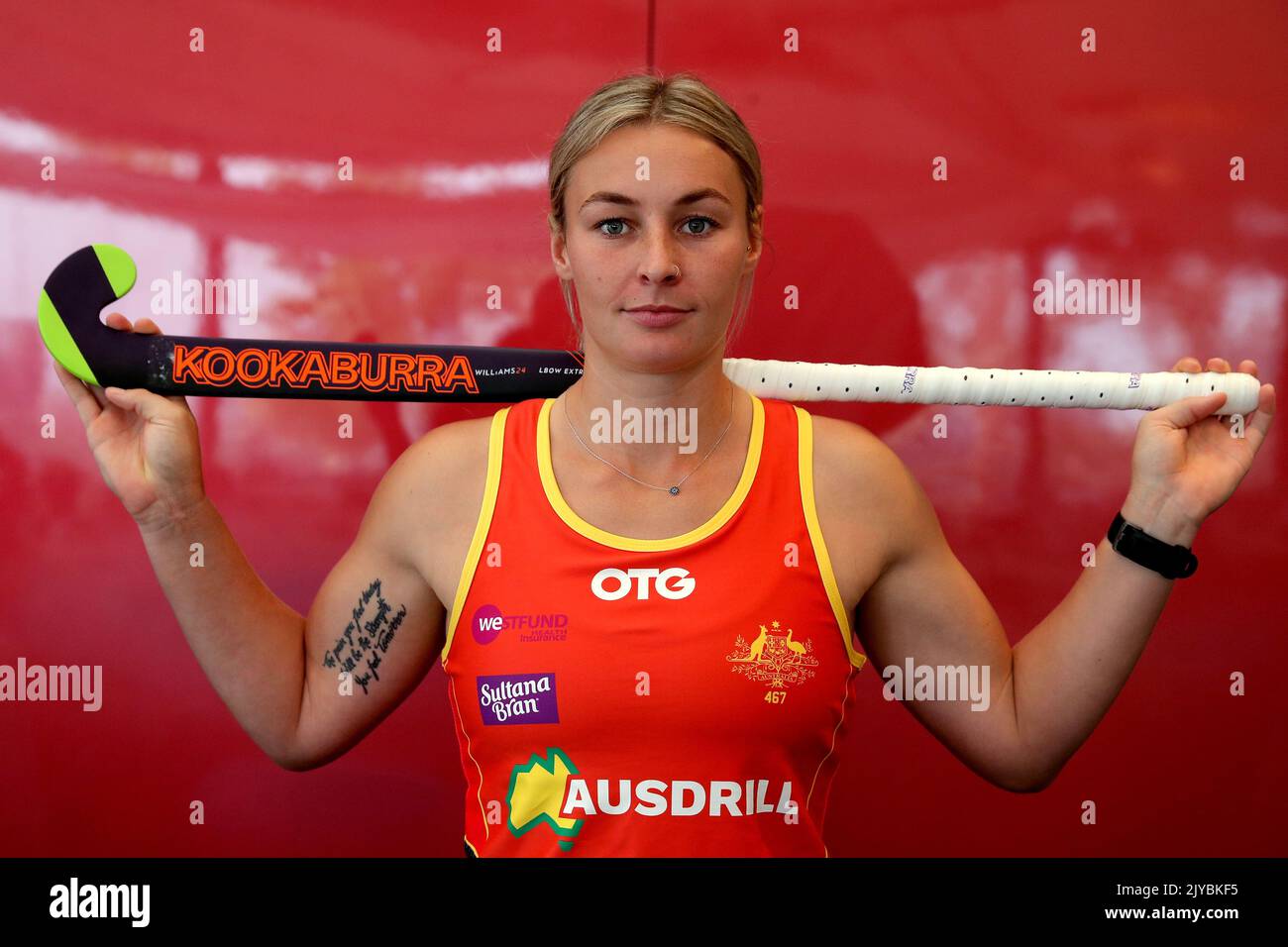 Mariah Williams of the Hockeyroos poses for a photo wearing the newly ...