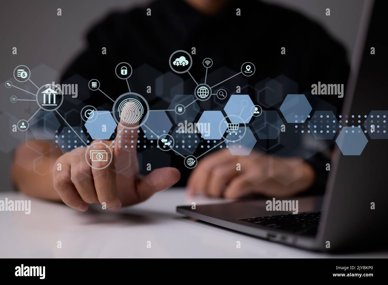 Biometric identification fingerprint scanner with futuristic digital ...