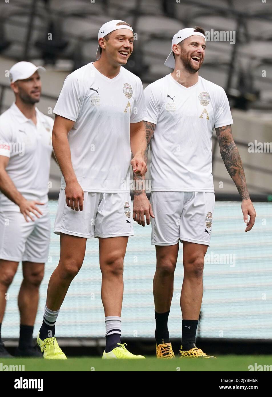 Patrick Cripps and Jeremy Howe of the All-Stars look on during a joint ...