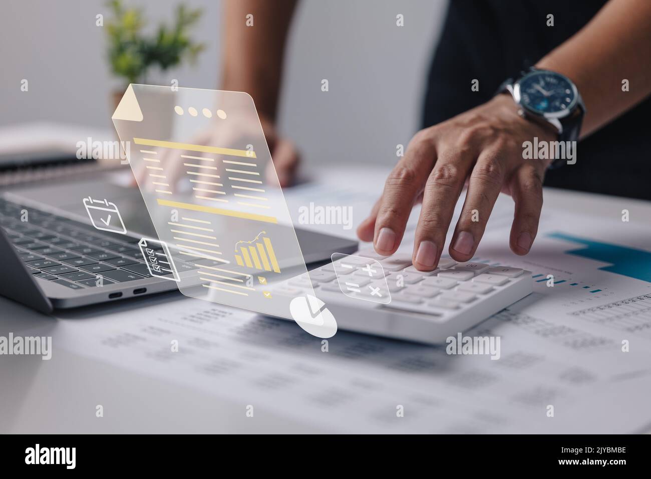 Financial statements, preparation of reports Financial reporting concept, digital accounting ...