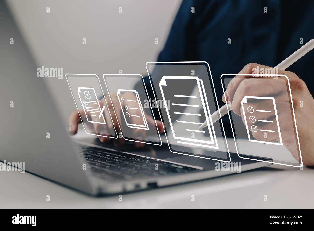 E-signing, electronic signature, document management. A businessman ...