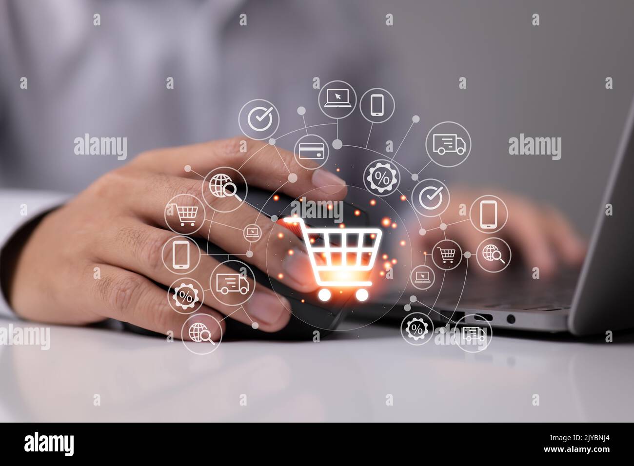 Online shopping and e-commerce concept, shopper utilizing laptop to ...