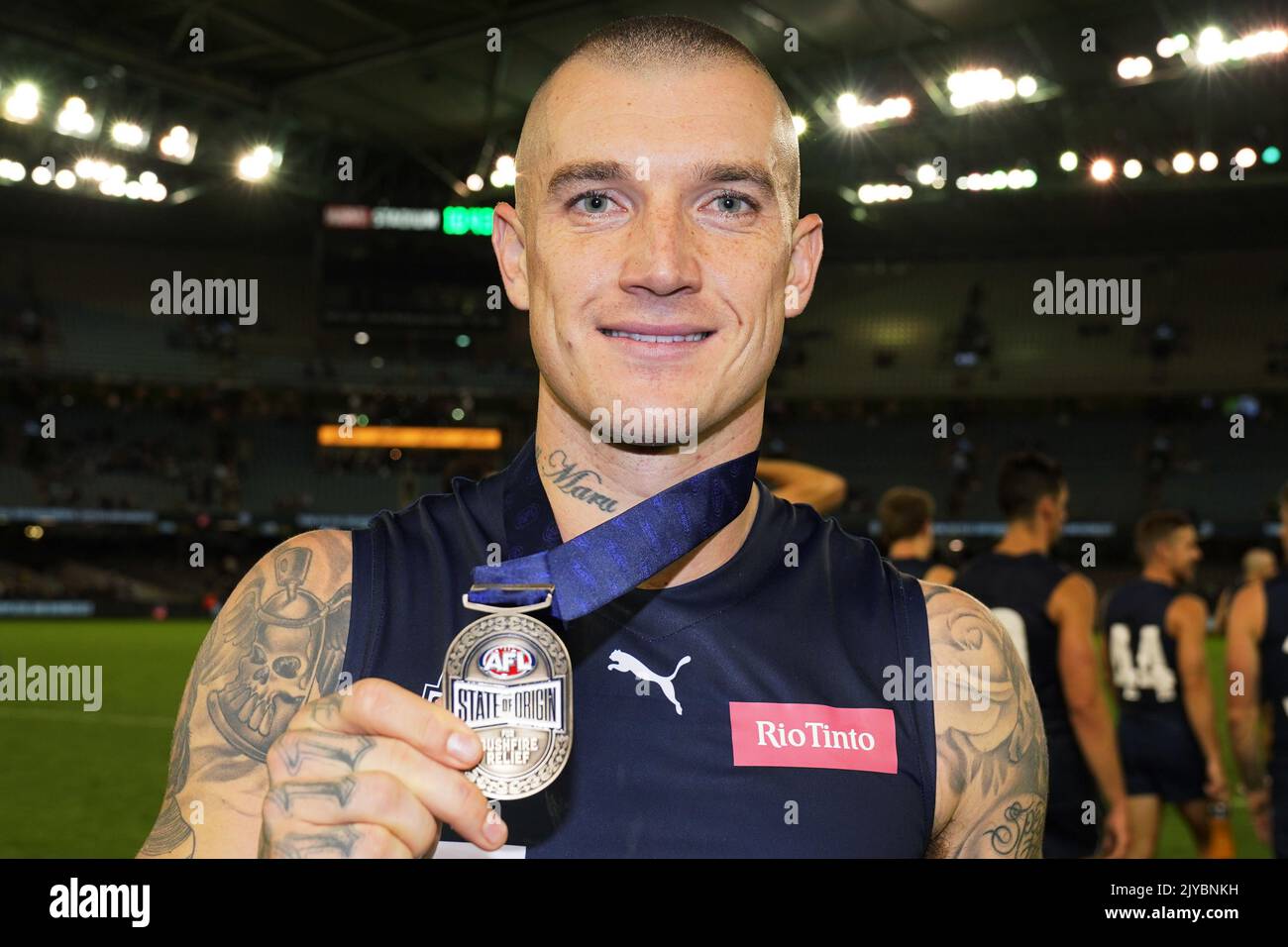 Dustin Martin of Victoria poses with his best on ground medal during ...