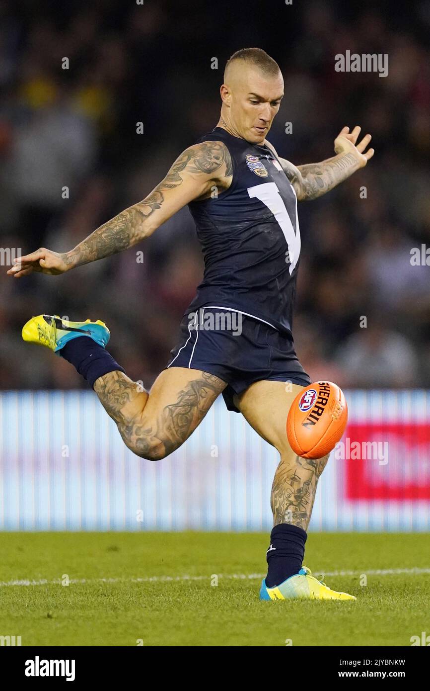Dustin Martin of Victoria kicks the ball during the Charity State of ...