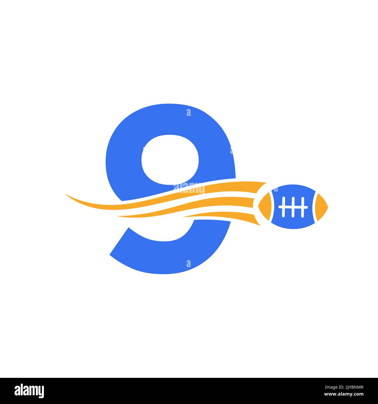 Letter 9 Rugby, American Football Logo Combine With Rugby Ball Icon For ...