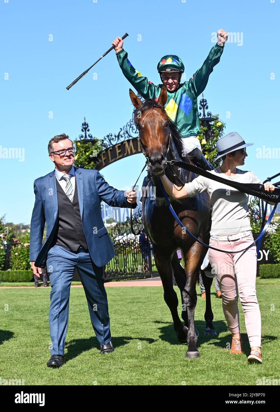 Jockey Ryan Maloney returns to scale with trainer trainer David Vandyke ...