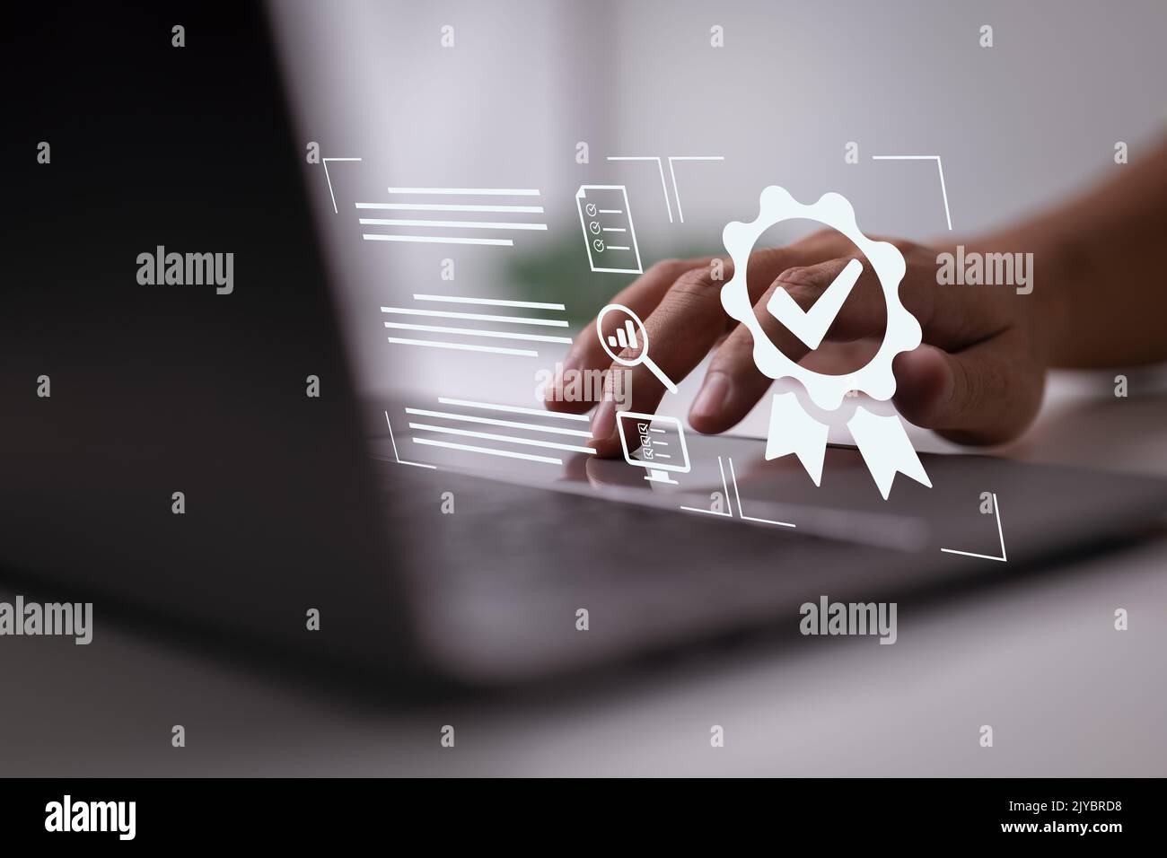 A businessman operating with the quality assurance, guarantee ...