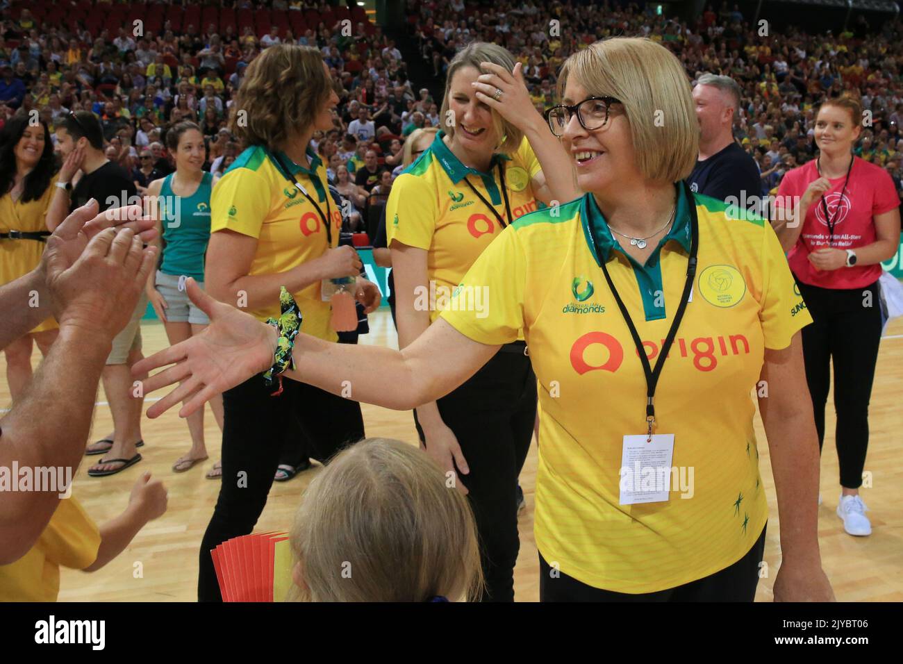 Diamonds Coach Lisa Alexander shakes hands of fans before the Bushfire ...
