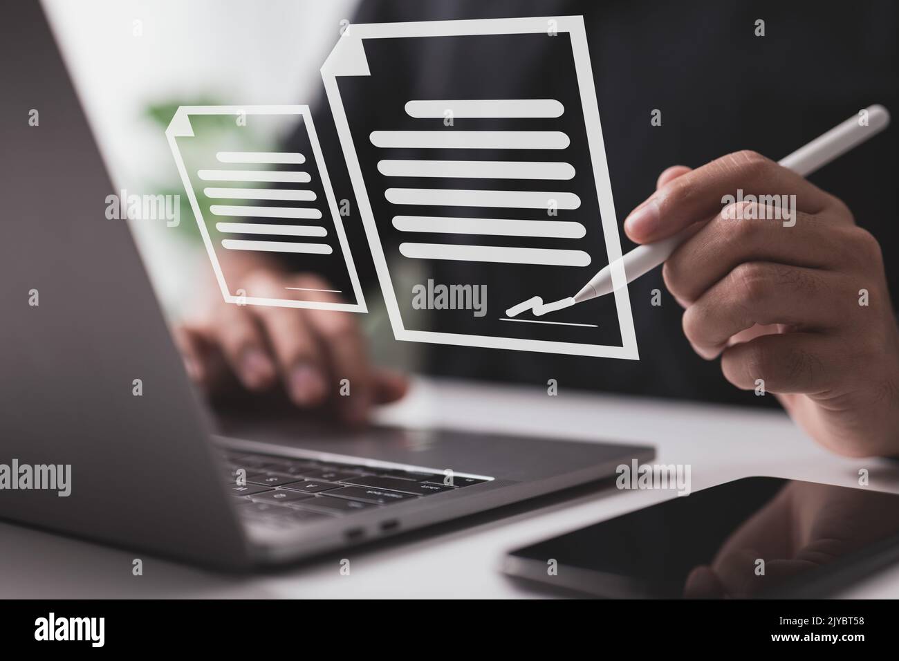 Electronic Signature Concept, Electronic Signing A businessman uses a ...