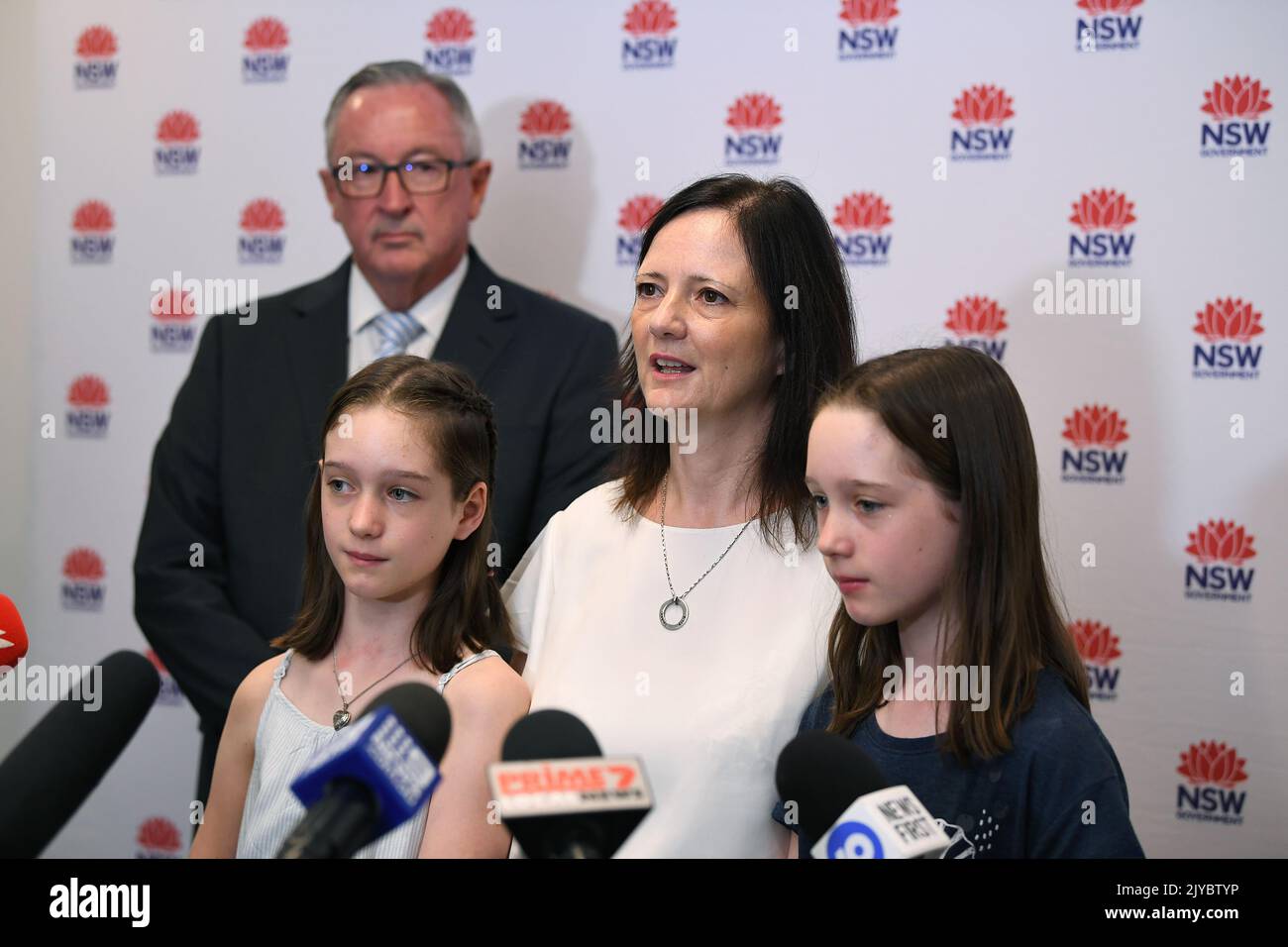(L-R) Health Minister Brad Hazzard, 10-year-old Rosie Baxter, mother ...