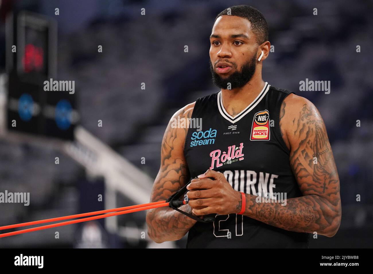 Shaun Long of United warms up during the second NBL Semi-Final match ...