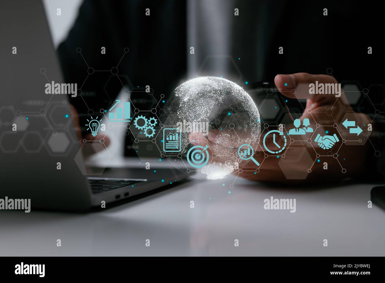 A businessman using a mobile smartphone. Business global internet ...