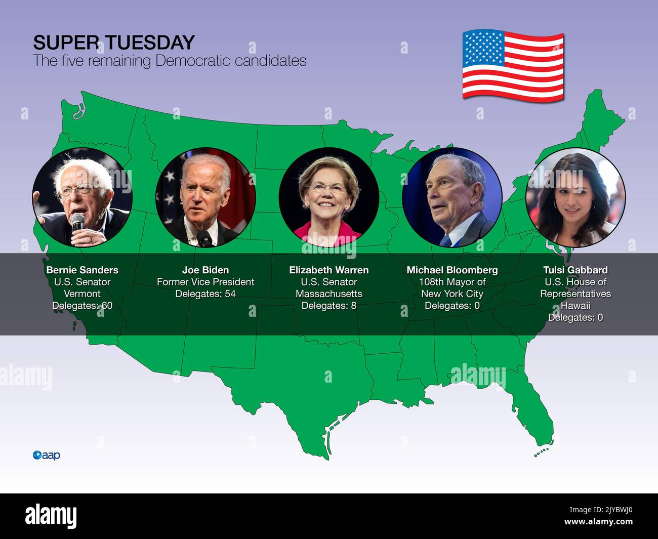 Graphic showing the five remaining Democratic candidates in the U.S ...
