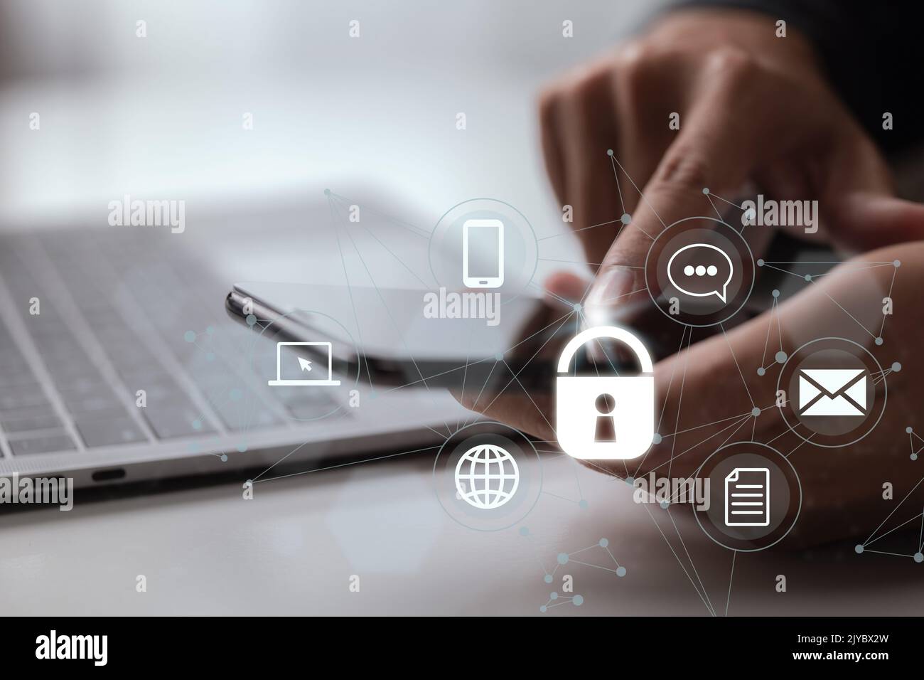 Cybersecurity on the internet, a user writing a password on a ...