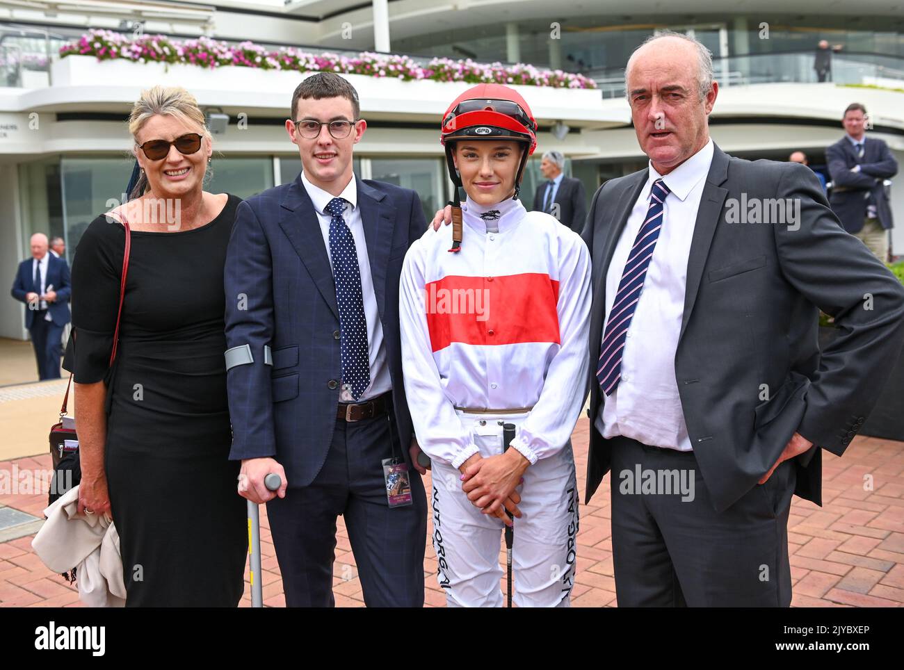 Jockey Laura Lafferty poses before race 3, the Rmbl Investments Rising ...