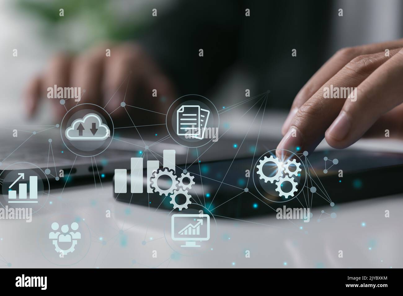 Businessman touch on smartphone. Concept of business automation ...