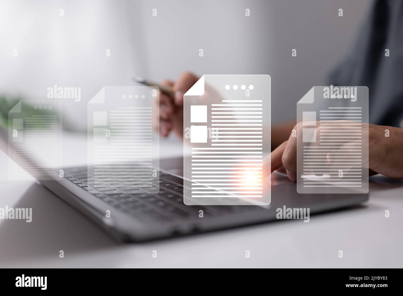 Future business contract signature, digital papers, paperless office ...