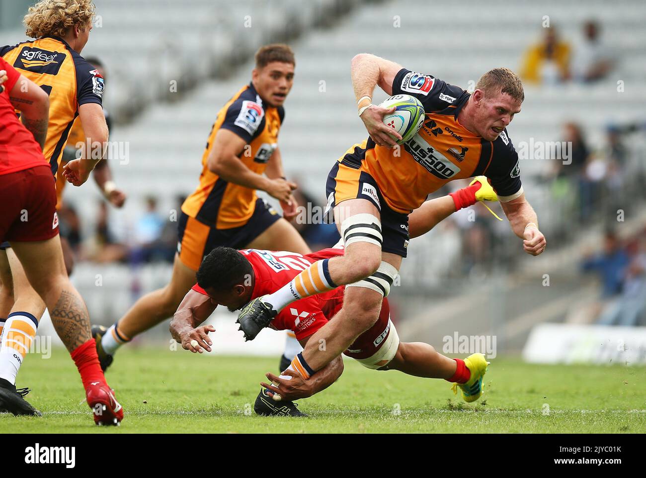 Tom Cusack of the Brumbies makes a line break during the Round 6 Super ...