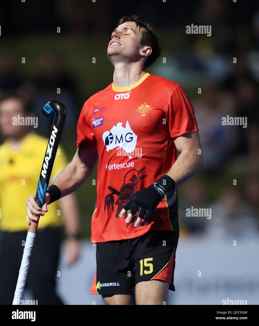 Josh Simmonds of the Kookaburras reacts after missing in the shootout ...