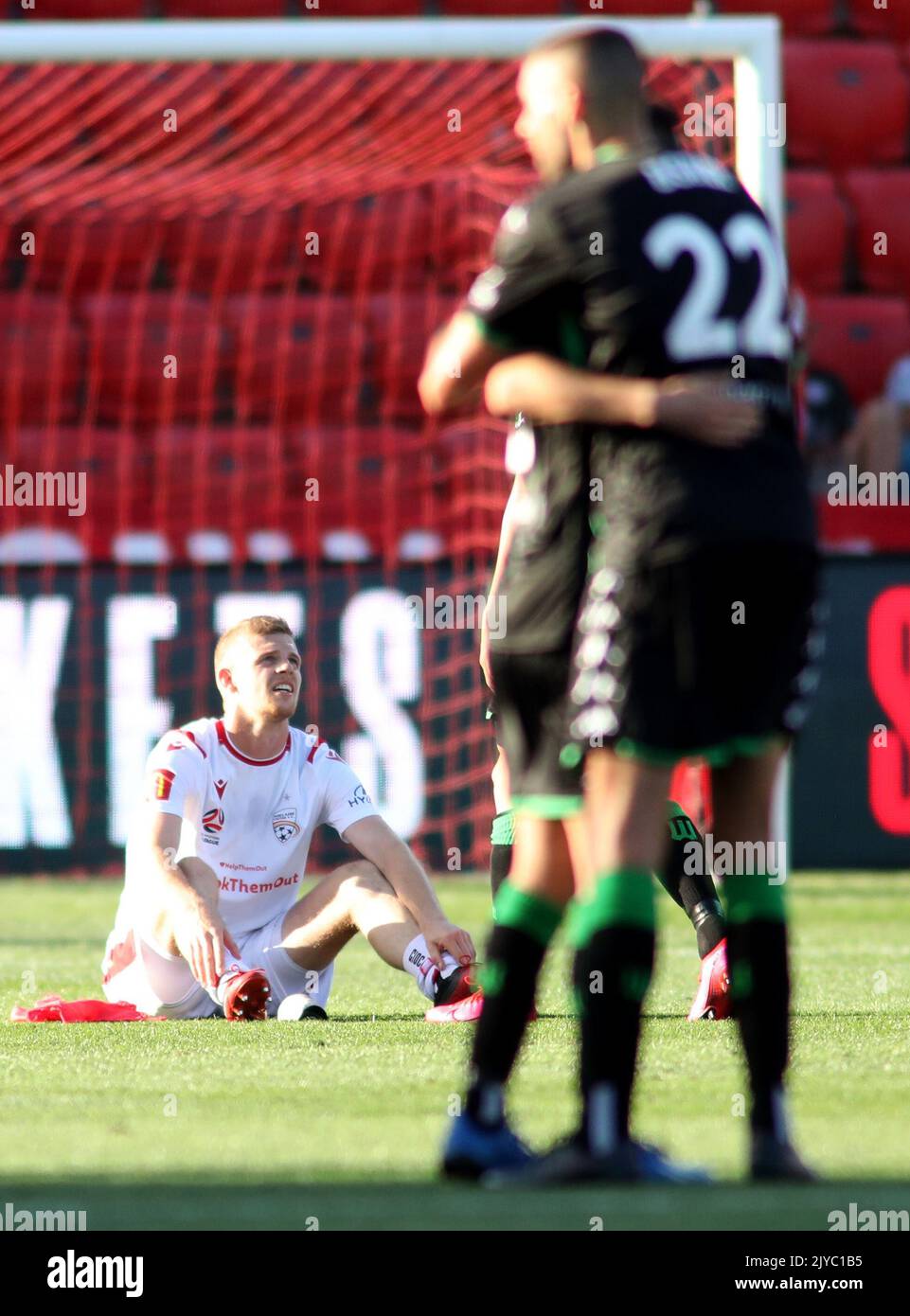 Jordan Elsey of United at the end of the game during the Round 22 A ...