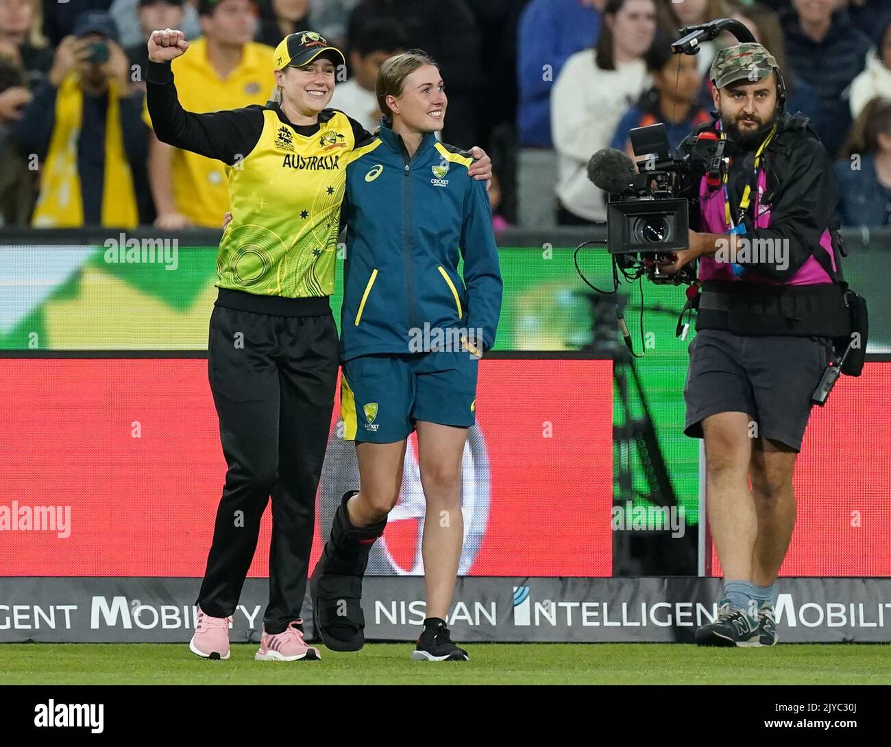 Ellyse Perry of Australia (left) celebrates the win during the Women's ...