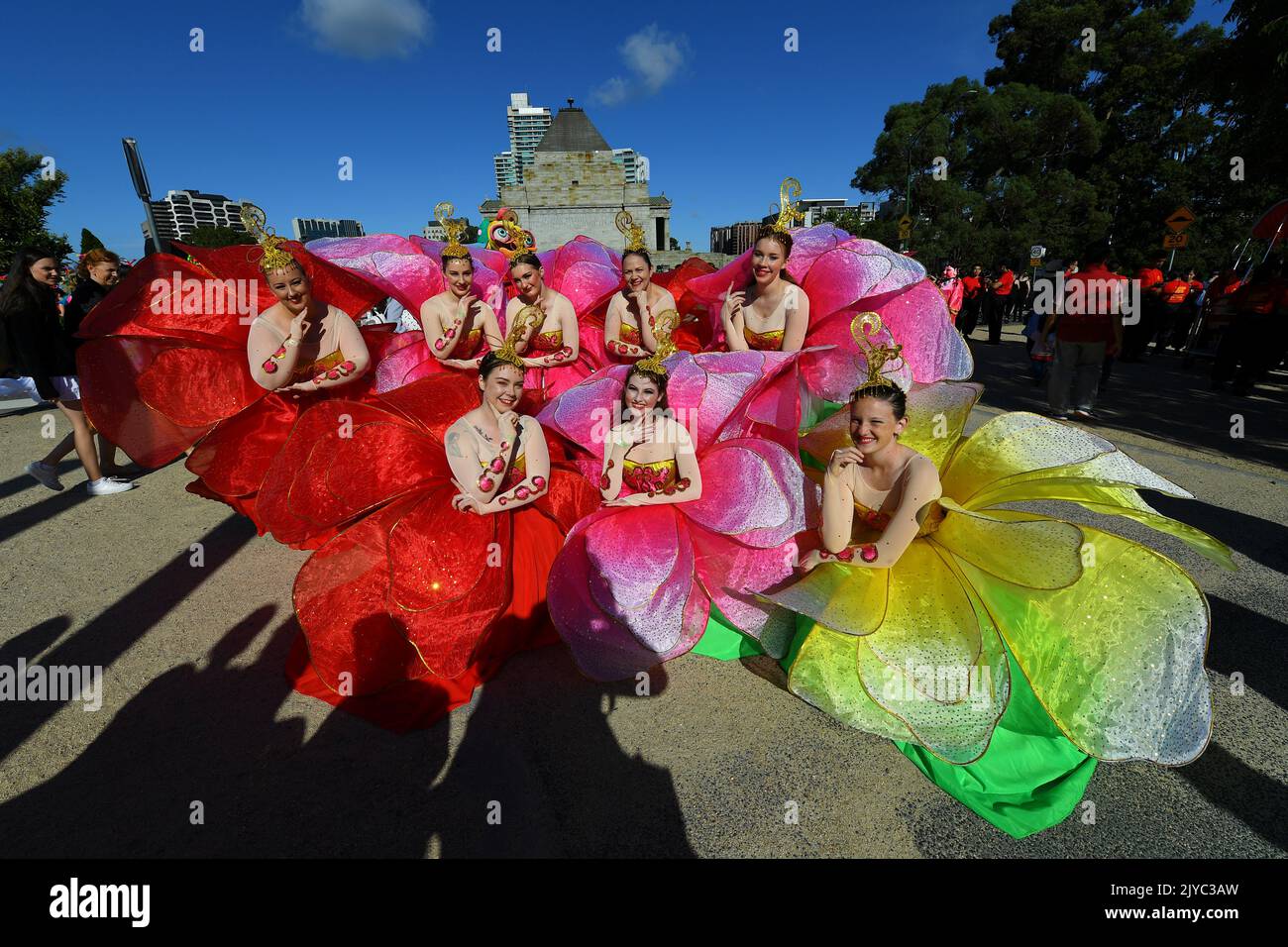 Participants pose for a photograph prior to the 2020 Moomba parade in ...