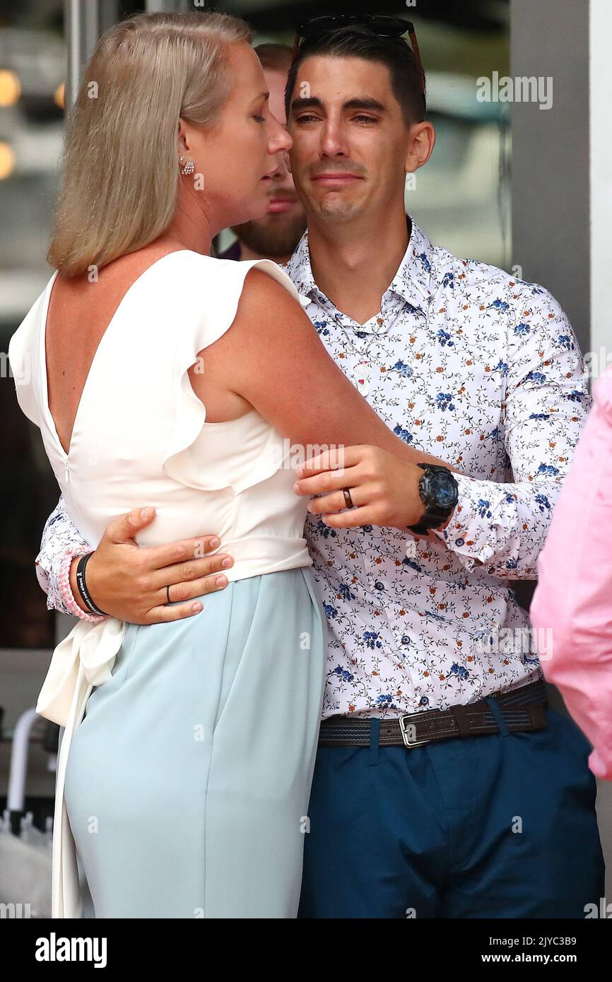 Nathaniel Clarke (right), brother to Hannah Clarke, looks on as the ...