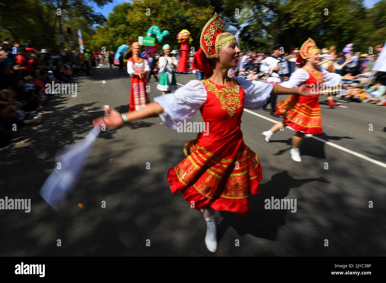 Participants are seen during the 2020 Moomba parade in Melbourne ...