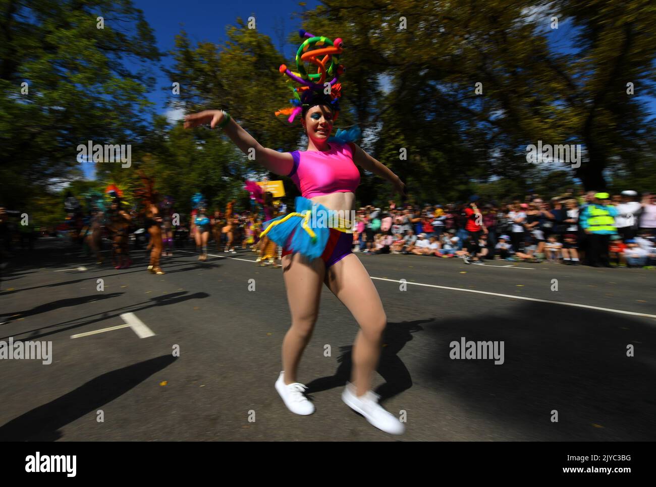Participants are seen during the 2020 Moomba parade in Melbourne ...