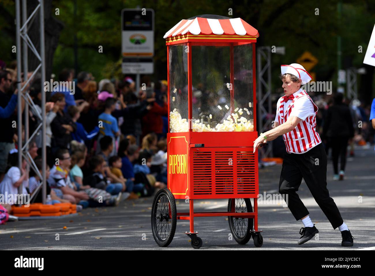 Participants are seen during the 2020 Moomba parade in Melbourne ...