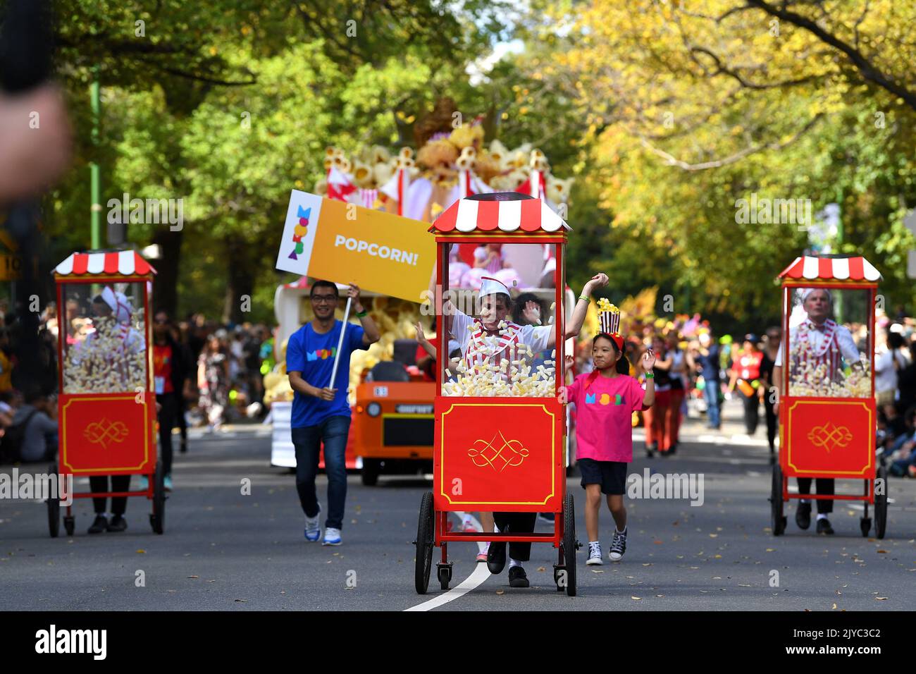 Participants are seen during the 2020 Moomba parade in Melbourne ...