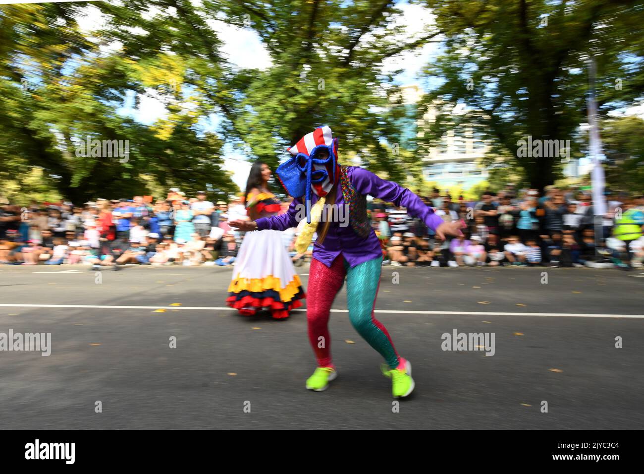 Participants are seen during the 2020 Moomba parade in Melbourne ...