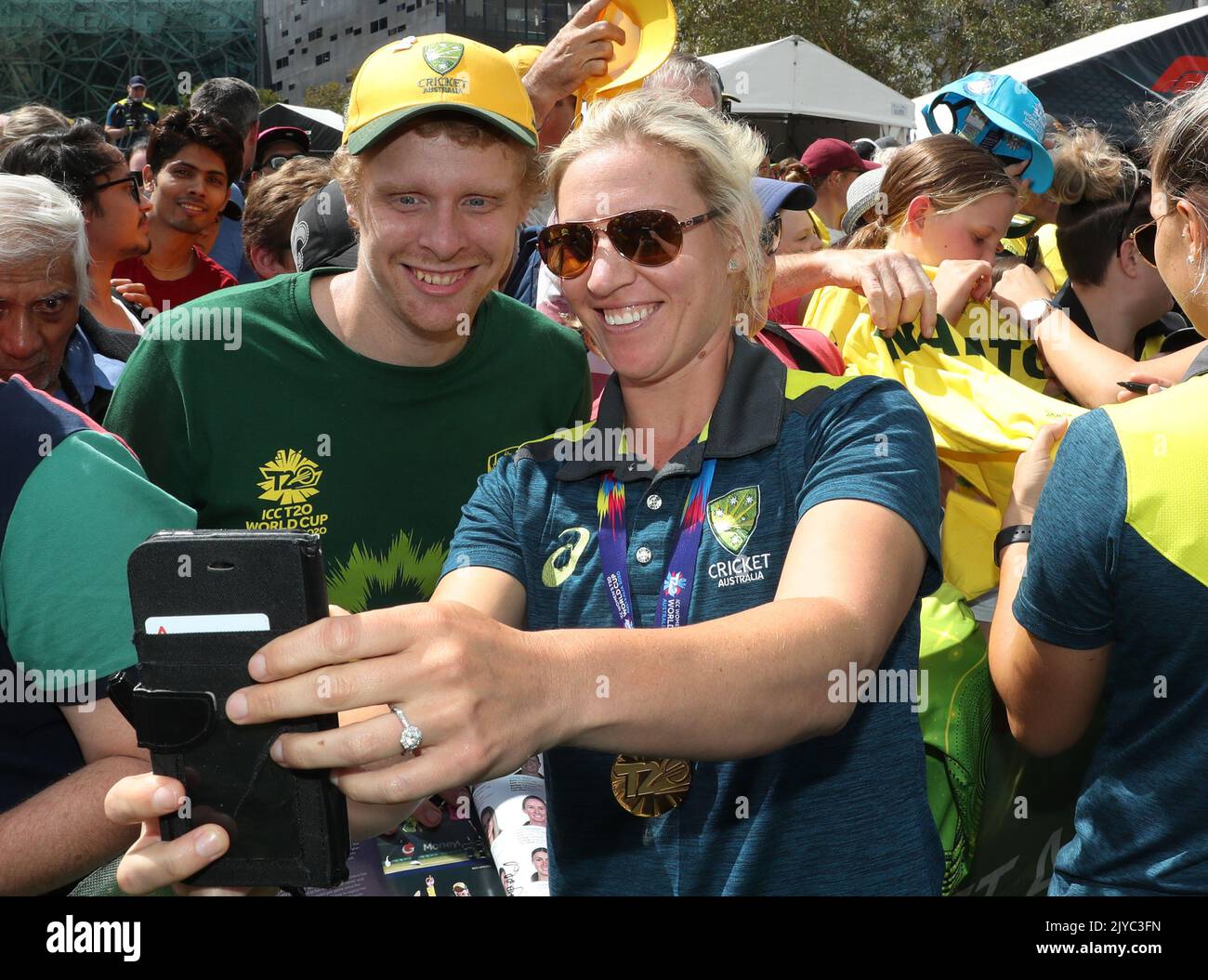 Delissa Kimmince is seen during a celebration for Australia's victory ...