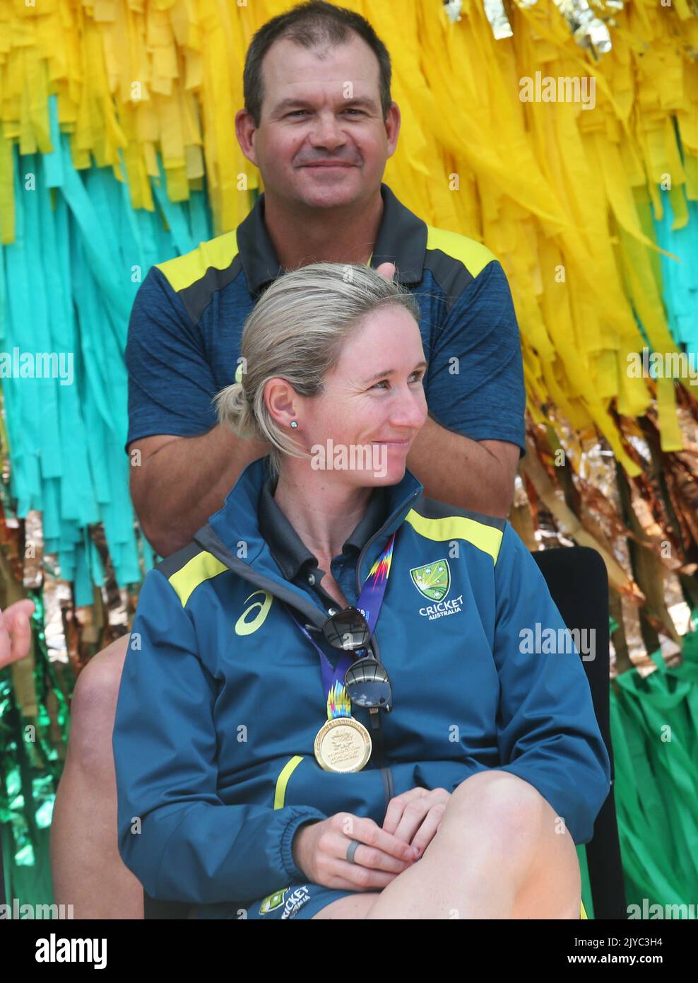 Coach Matthew Mott and Beth Mooney are seen during a celebration for ...