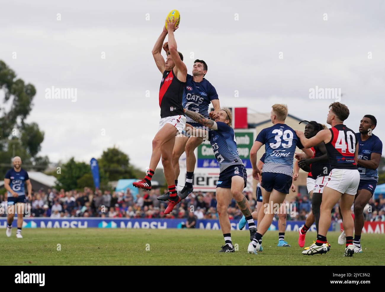Jayden Laverde of Essendon marks the ball during the AFL Marsh ...