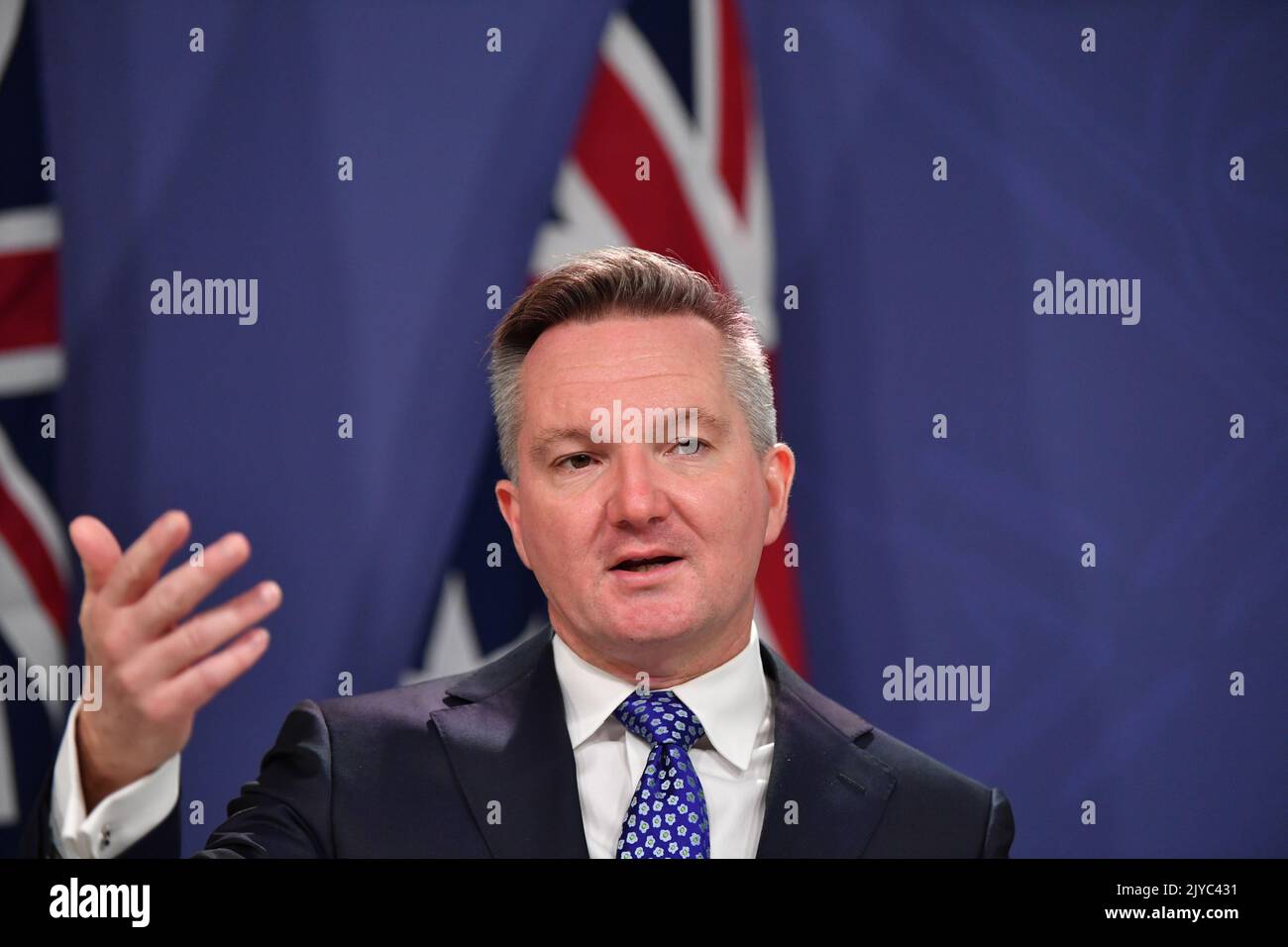 Shadow Health Minister Chris Bowen speaks to the media during a press ...