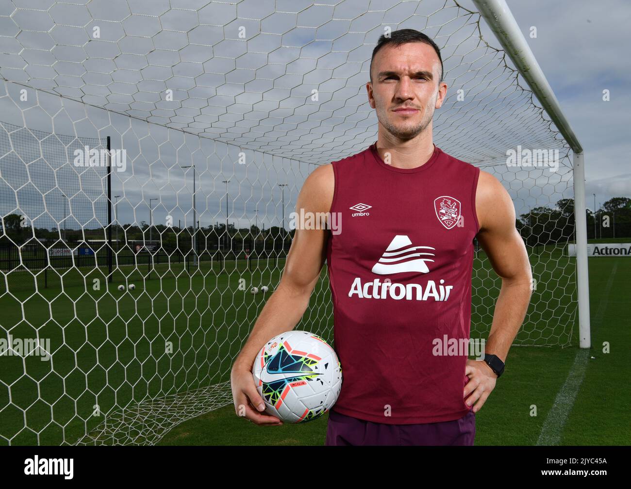 Tom Aldred is seen posing for a photograph before Brisbane Roar ...
