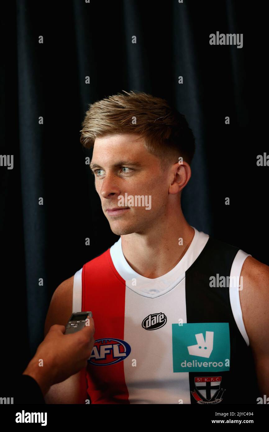 Sebastian Ross of the Saints speaks to media during an AFL Club ...