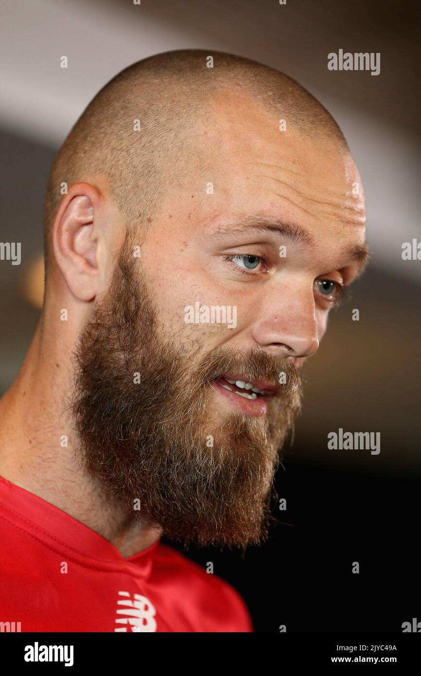 Max Gawn of the Demons speaks to media during an AFL Club Captains ...