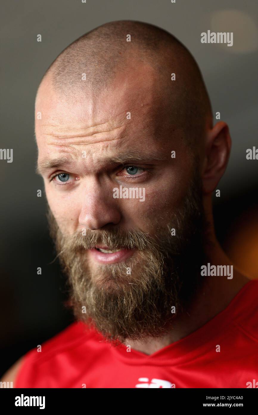 Max Gawn of the Demons speaks to media during an AFL Club Captains ...
