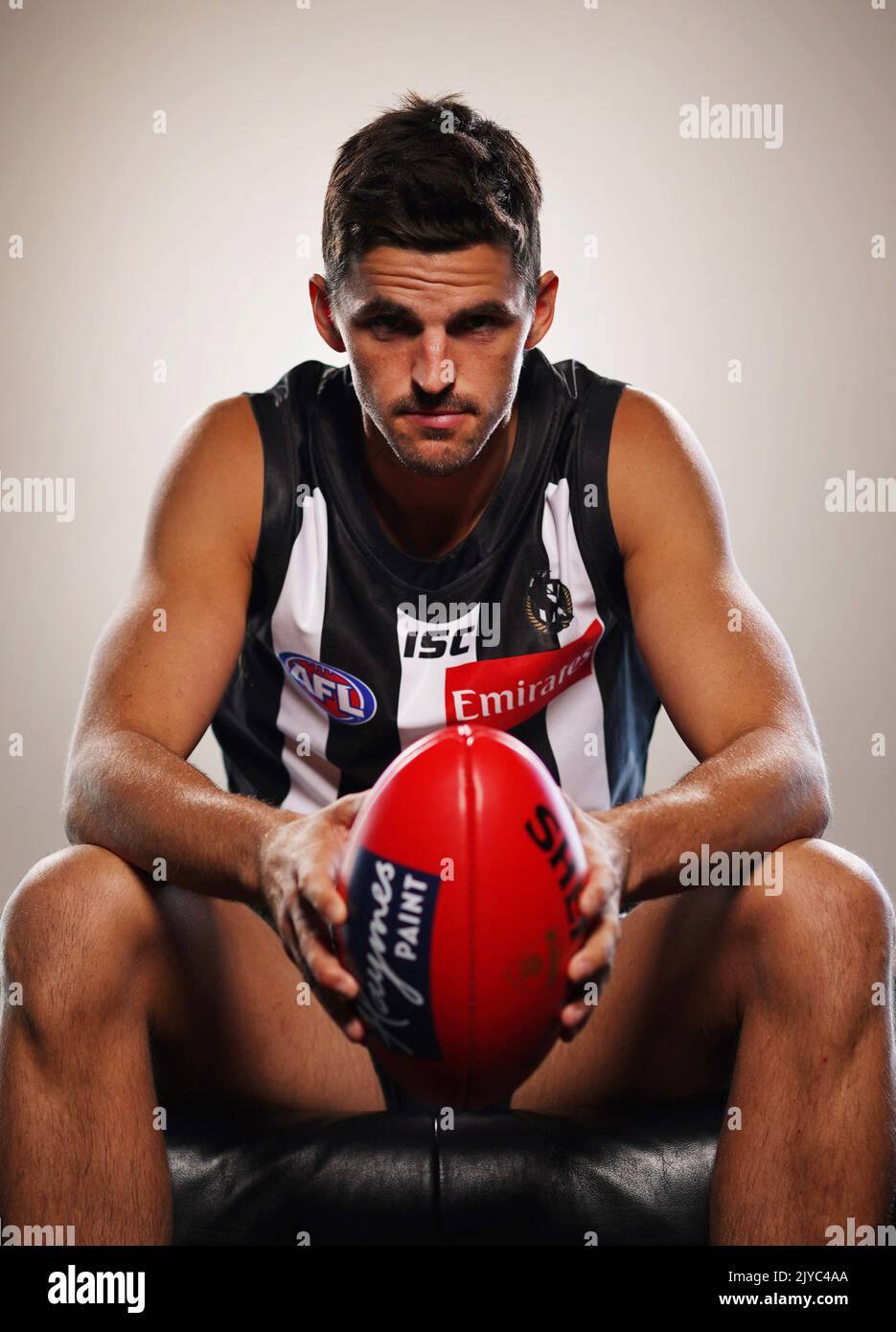 Scott Pendlebury of the Magpies poses during an AFL Club Captains ...